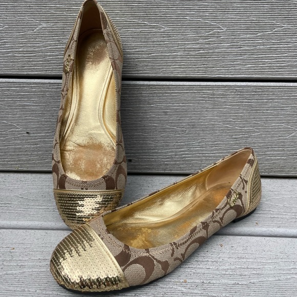 Coach | Shoes | Coach Shine Signature Logo Classic Gold Sequin Toe ...